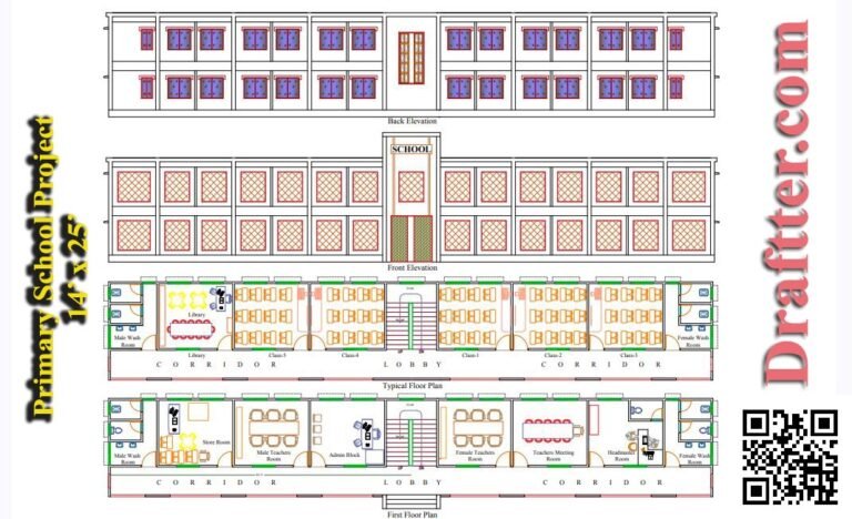 140′ x 25′ Primary School Project [PDF, DWG] – Draftter