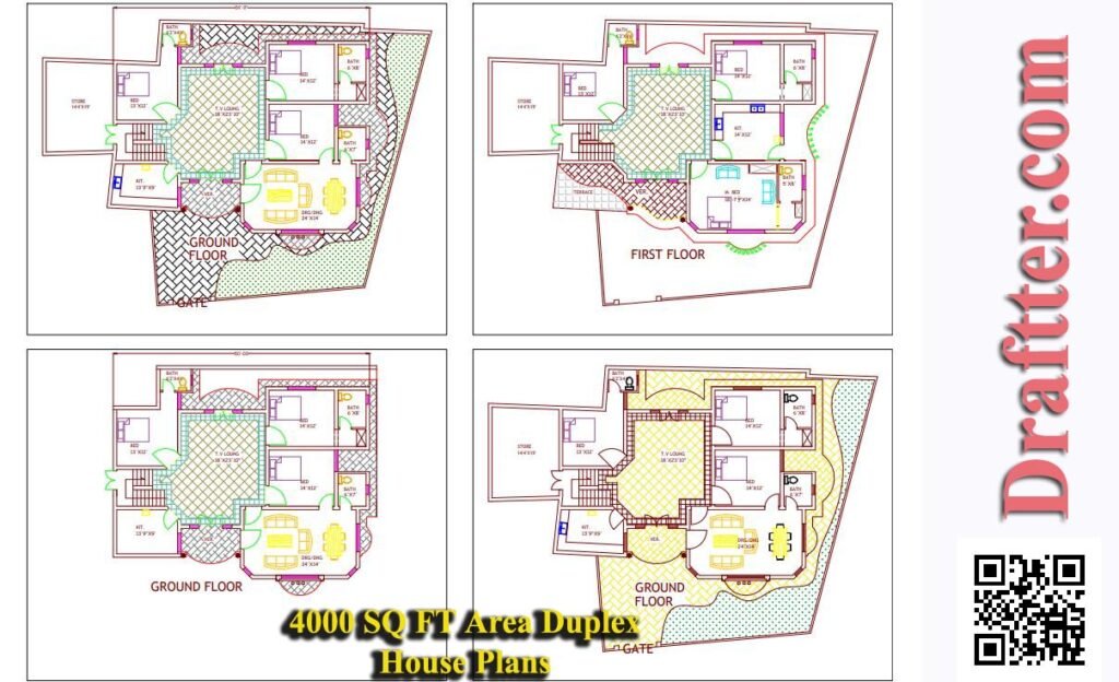 4000 SQ FT Area Duplex House Plans [PDF, DWG] – Draftter