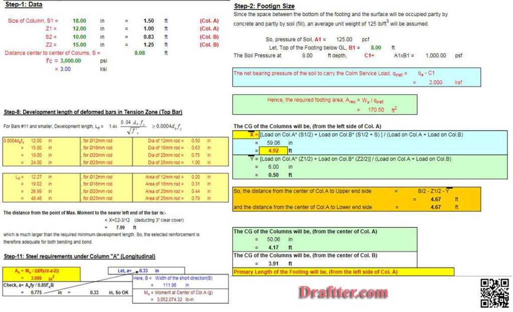 Combined footing Design Excel sheet ACI 318 – Draftter