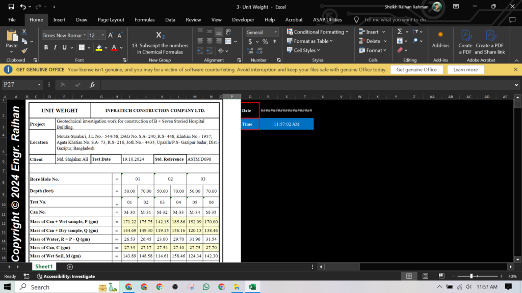 Unit Weight Test in Excel File – Draftter