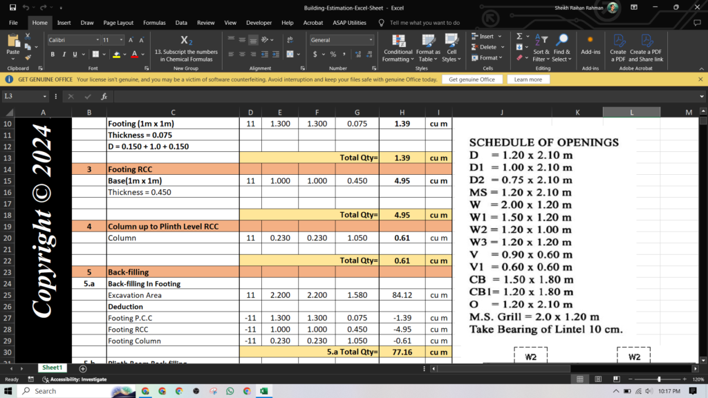 Building Estimation Excel File – Draftter